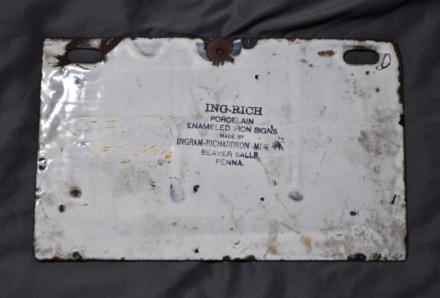 1909 PA License Plate #17169 Ing Rich Porcelain Enamel Beaver Falls ...
