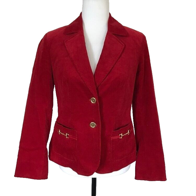 TALBOTS Women's Red Corduroy Blazer Size 4 Horsebit D… - Gem