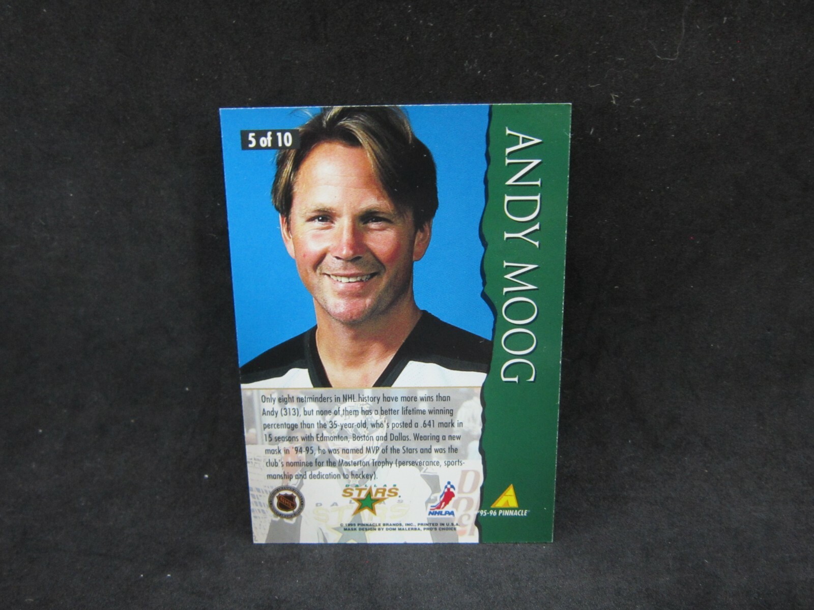 Andy Moog 1995-96 Pinnacle Masks Duflex Parallel#5 Odds 1:90 Packs ...
