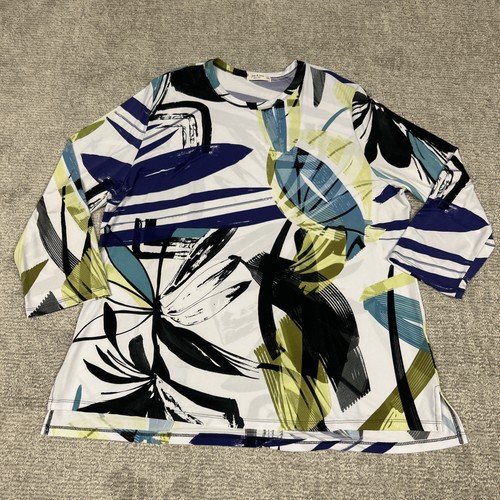 Jess & Jane Top Womans 2X Floral Shirt Artsy Modelia Semi Sheer Black ...