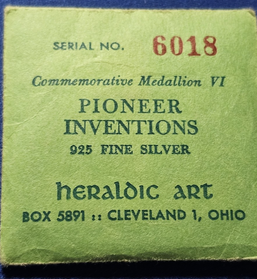 A Heraldic Art 1960 Pioneer Inventions Silver 50C Medal With Original ...
