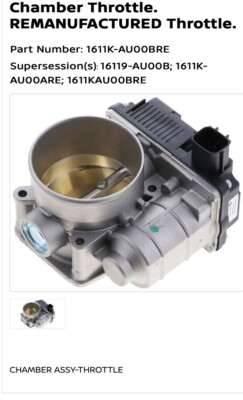 Nissan/INFINITI 1611K-AU00BRE Chamber Throttle OEM NEW REMANUFACTURED ...