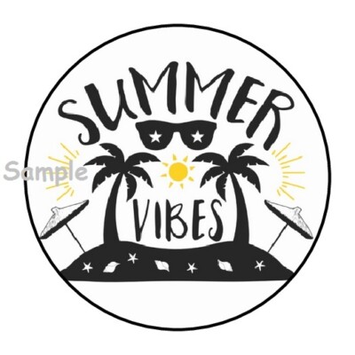 30 Summer Vibes Envelope Seals Labels Stickers 1.5" Round beach palm ...