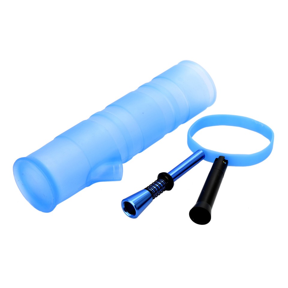 Blue Silicone Portable Folding Water Hookah Pipe Bong Silver tube US ...