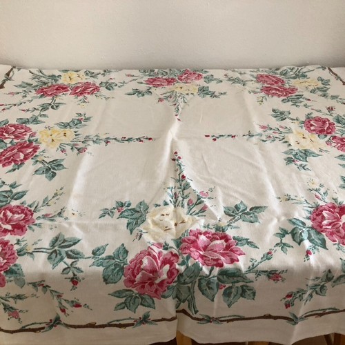 vintage linen tablecloth floral design | eBay
