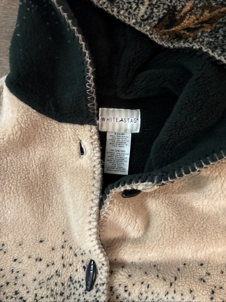 Vintage 90s White Stag Fall Leaf Landscape Hooded Fleece Jacket Coat Sz ...