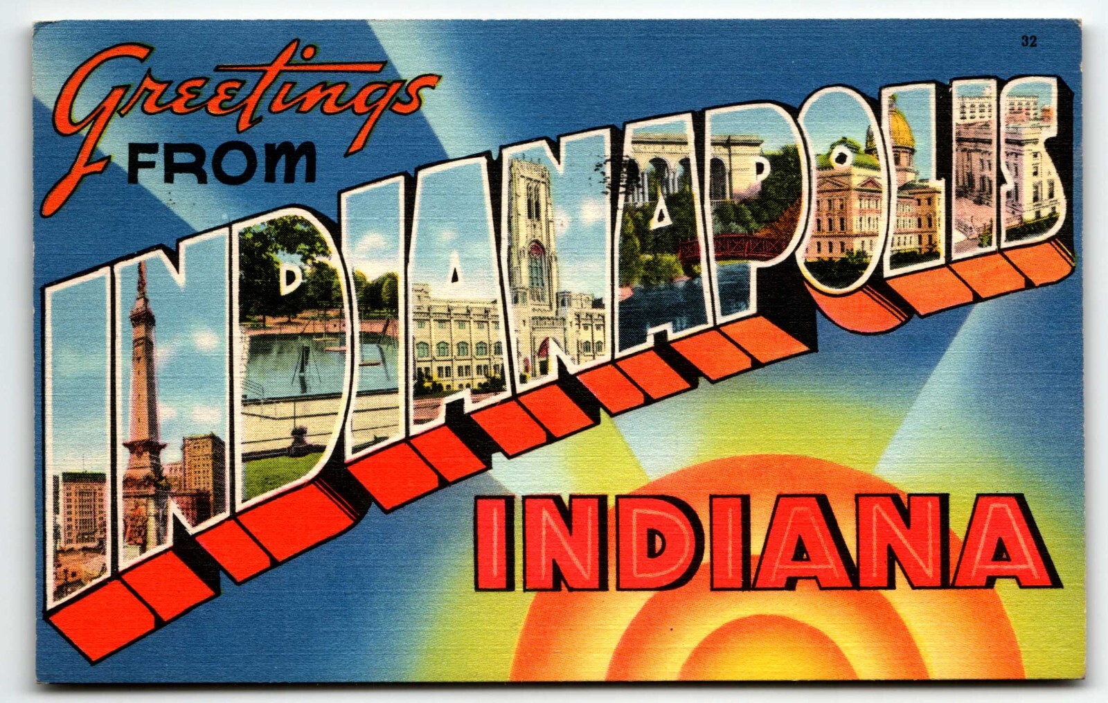 Greetings from Indianapolis Indiana Large Letter Linen Postcard IN PM ...