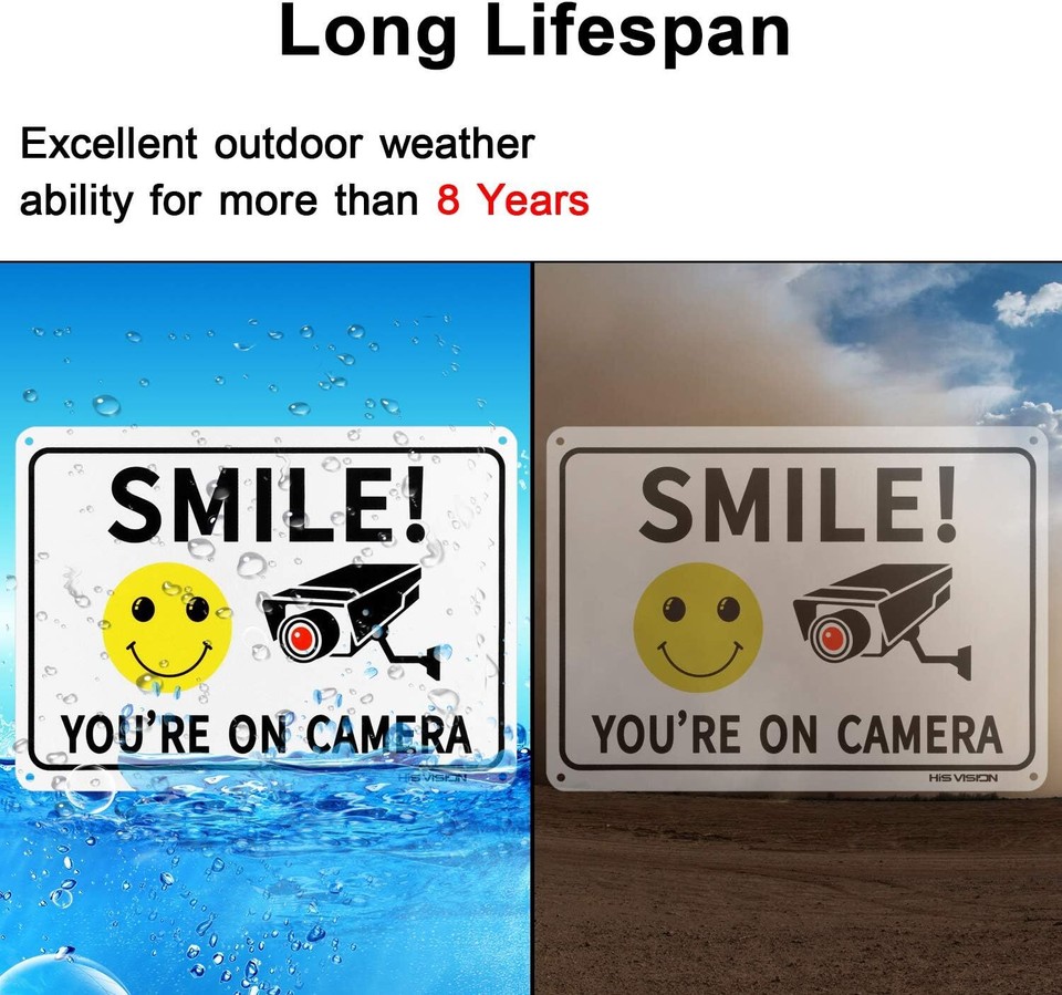 2 Pack Smile Youre on Camera Sign Rust Free Aluminum Metal UV ...