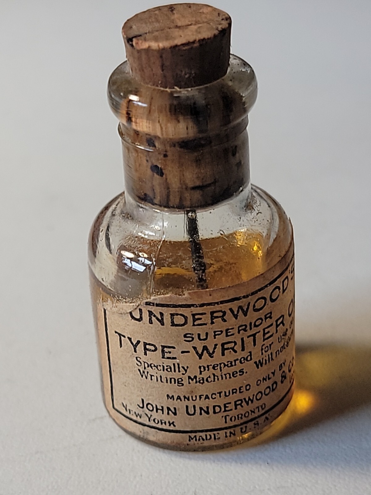 Antique Underwoods Type Writer Oil Bottle Paper Label Cork - Mostly ...