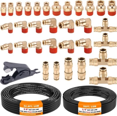 32 Pcs Brass DOT Air Line Fittings with 50 FT 1/4" and 32.8 FT 3/8" DOT ...