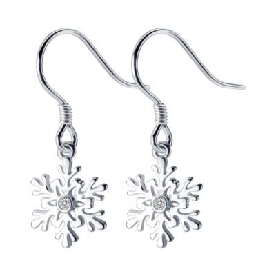 Dainty Crystal Snowflake Dangle Drop Hook Sterling Silver Christmas ...
