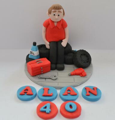 Handmade Edible Mechanic, Tyre Fitter, Cake Topper decoration, Birthday ...