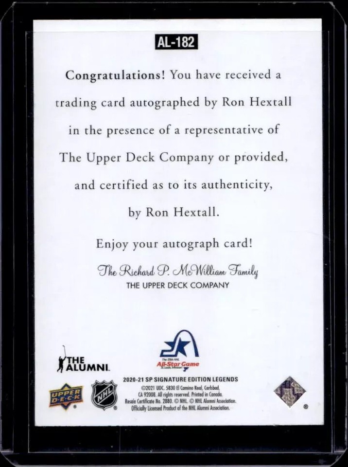 2020-21 SP Signature Edition Ron Hextall 1997 Ultimate The Alumni Auto ...