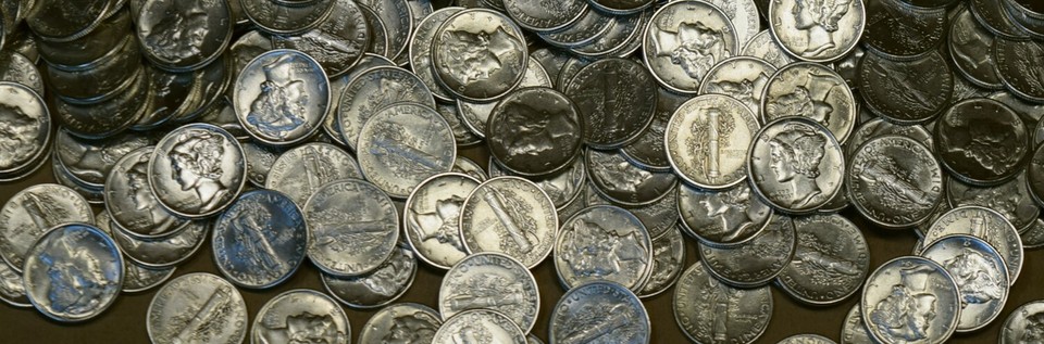 Roll of 50 Mixed Dates & Mints AU / Slider / Uncirculated Mercury Dimes ...