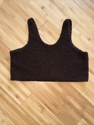 BRAVE SOUL London Fuzzy Teddy Soft Crop Lounge Bra Top in Brown : Women ...
