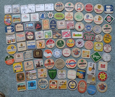 100 VINTAGE BEER COASTERS 50-60 yrs old, FROM MANY DIFFERENT COUNTRIES ...