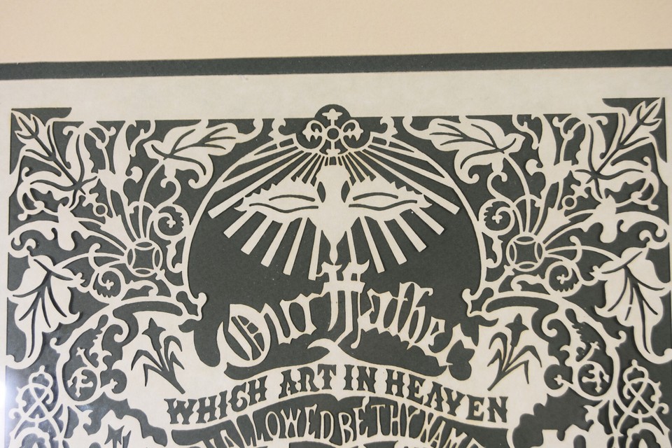 13" Vintage Hand Papercut Scissor Cut Scherenschnitte Our Father Prayer ...