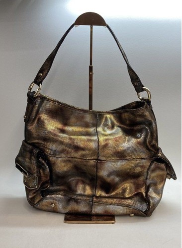 B. Makowsky Metallic Python Embossed Leather Hobo Shoulder Bag Bronze Gold | eBay