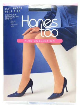 Hanes Too Plus Sheer Collection 3Q Control Top Reinforced Toe Black ...