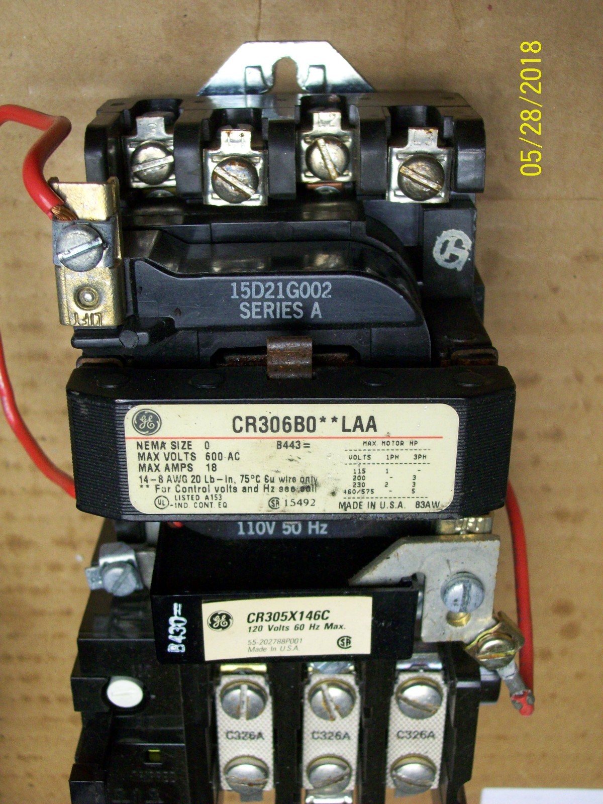 GE CR306B0 STARTER CONTACTOR 115/120 COIL w CR305X146C CR306B0**LAA | eBay