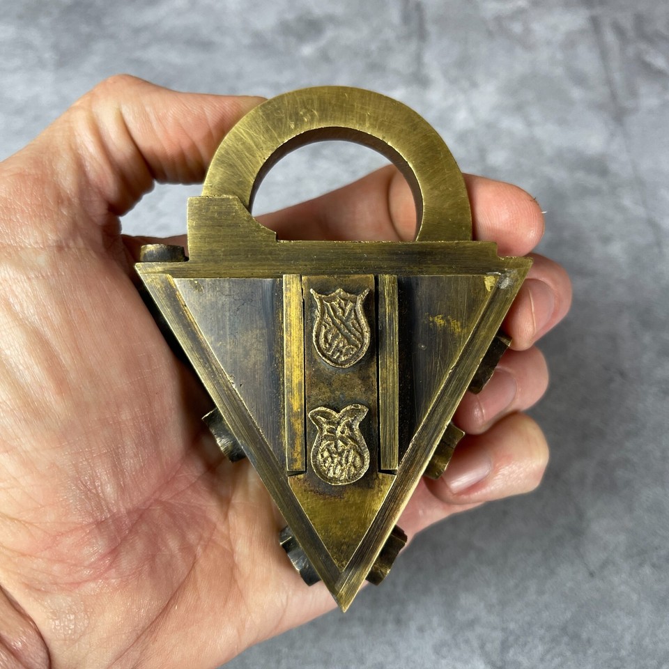 Medieval Dungeon Lock Heavy Solid Brass Triangle Padlock With Antique ...