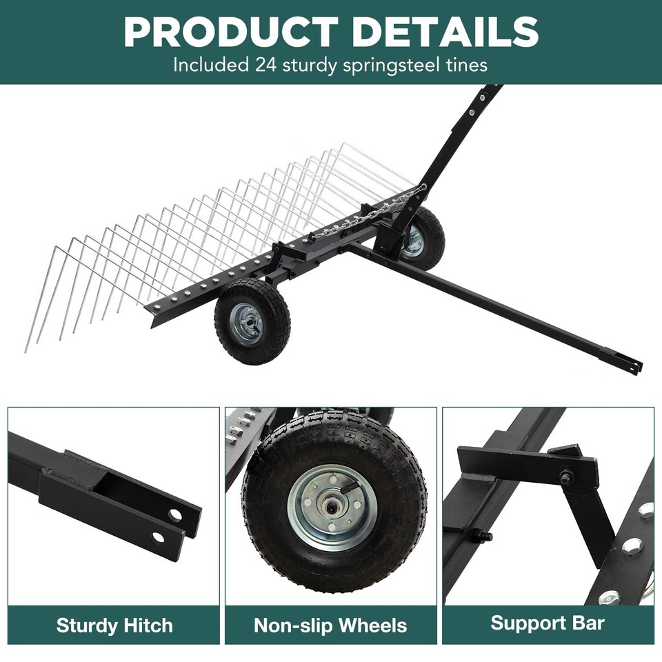 60" ATV Tow Behind Lawn Rake Durable and Rust-Resistant for Yards ...