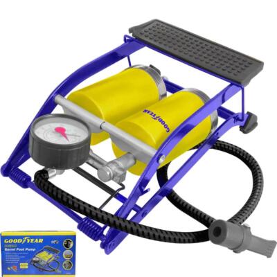Goodyear Double Barrel Foot Pump Cylinder Air Inflator Car Bicycle Bike ...