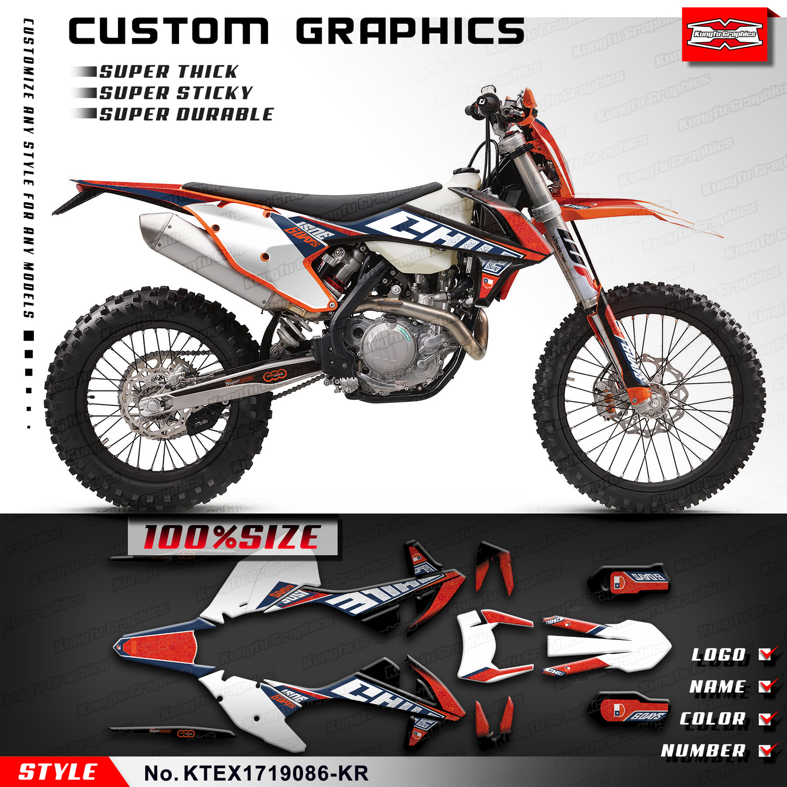 Motocross Vinyl Decal Graphics for EXC XCW 2017 2018 2019 Waterproof ...