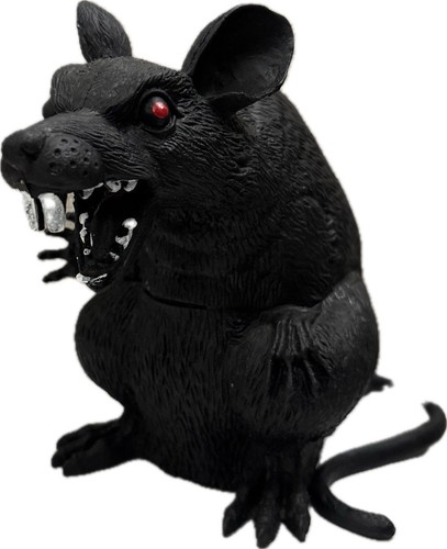 Big Teeth Black Rat Halloween Sitting Rodent Prop Decor Red Eyes Figure ...