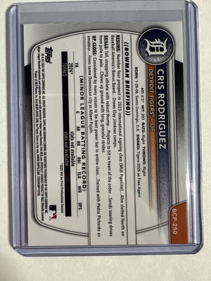 Cris Rodriguez 2025 1st Bowman Chrome International Refractor Detroit ...