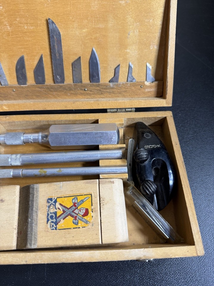 Vintage 1950's X-acto knife set Original wood box Plane Draw knife Deluxe Set | eBay
