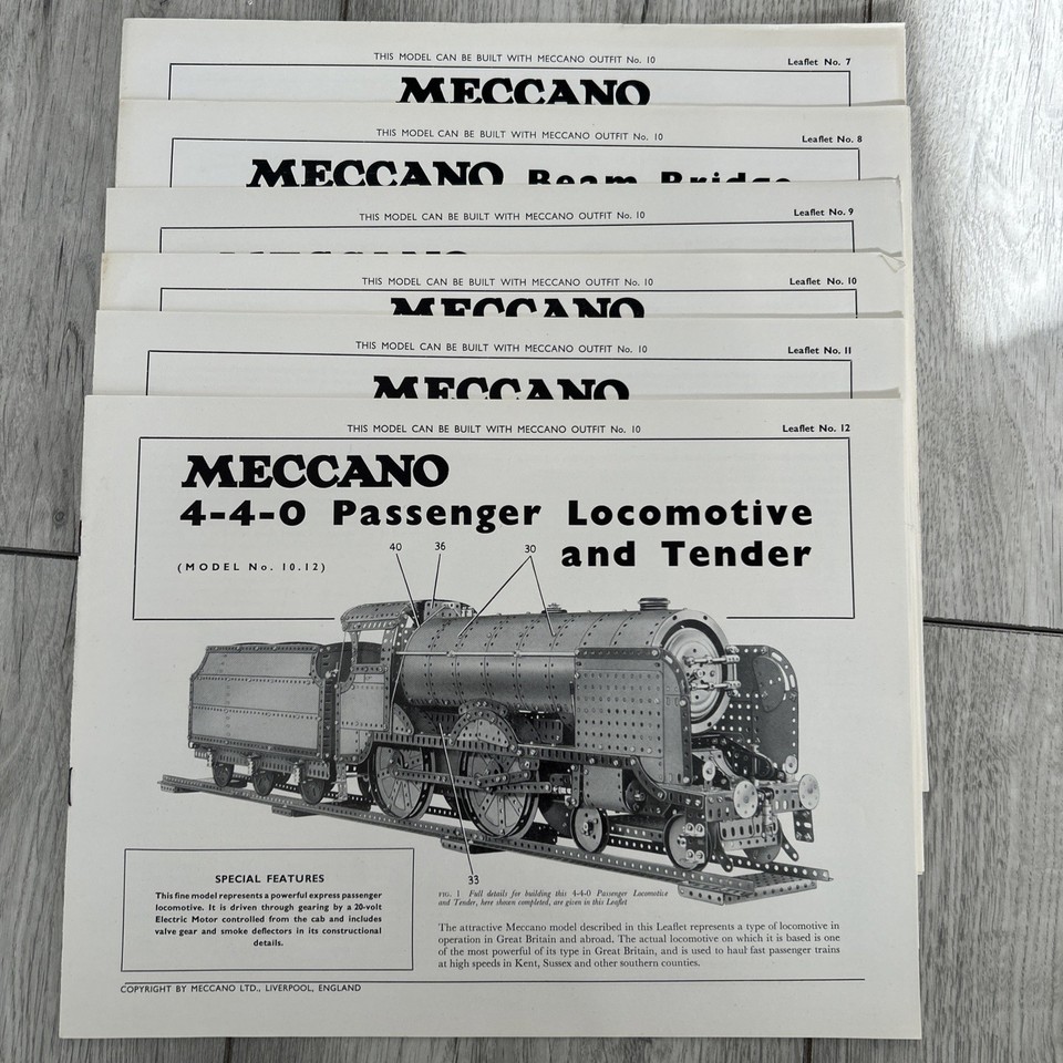 MECCANO NUMBER 10 Instruction Manual. 12 leaflets with cardboard folder ...
