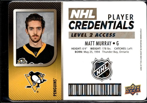 2017-18 Upper Deck MVP #NHL-MM Matt Murray NHL Player Credentials Level ...