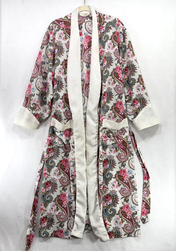 Vtg Victoria's Secret Robe M Cream Paisley Floral Silky Belt Gold Label ...