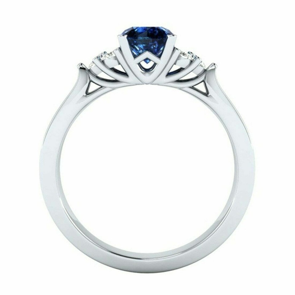 Delicate 2.66Ct Blue Round Cut Simulated CZ Prong Engagement 14K White ...