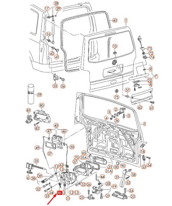 Volkswagen TRANSPORTER T5 Rear Lid Lock Clip 7H0827947 NEW GENUINE ...