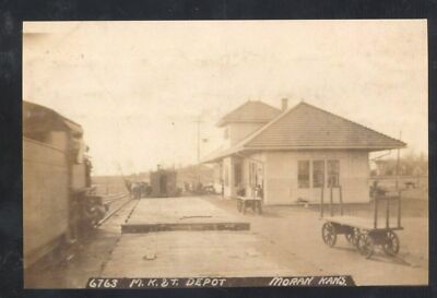 REAL PHOTO MORAN KANSAS RAILROAD DEPOT TRAIN STATION RR POSTCARD COPY ...