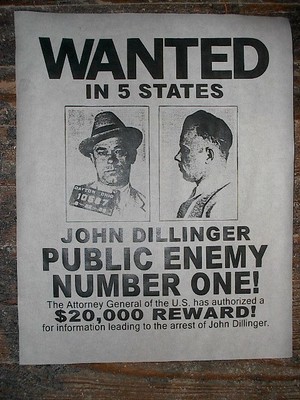 GANGSTER JOHN DILLINGER DEAD PURVIS KILLS FBI DEPRESSION ERA POSTER ...