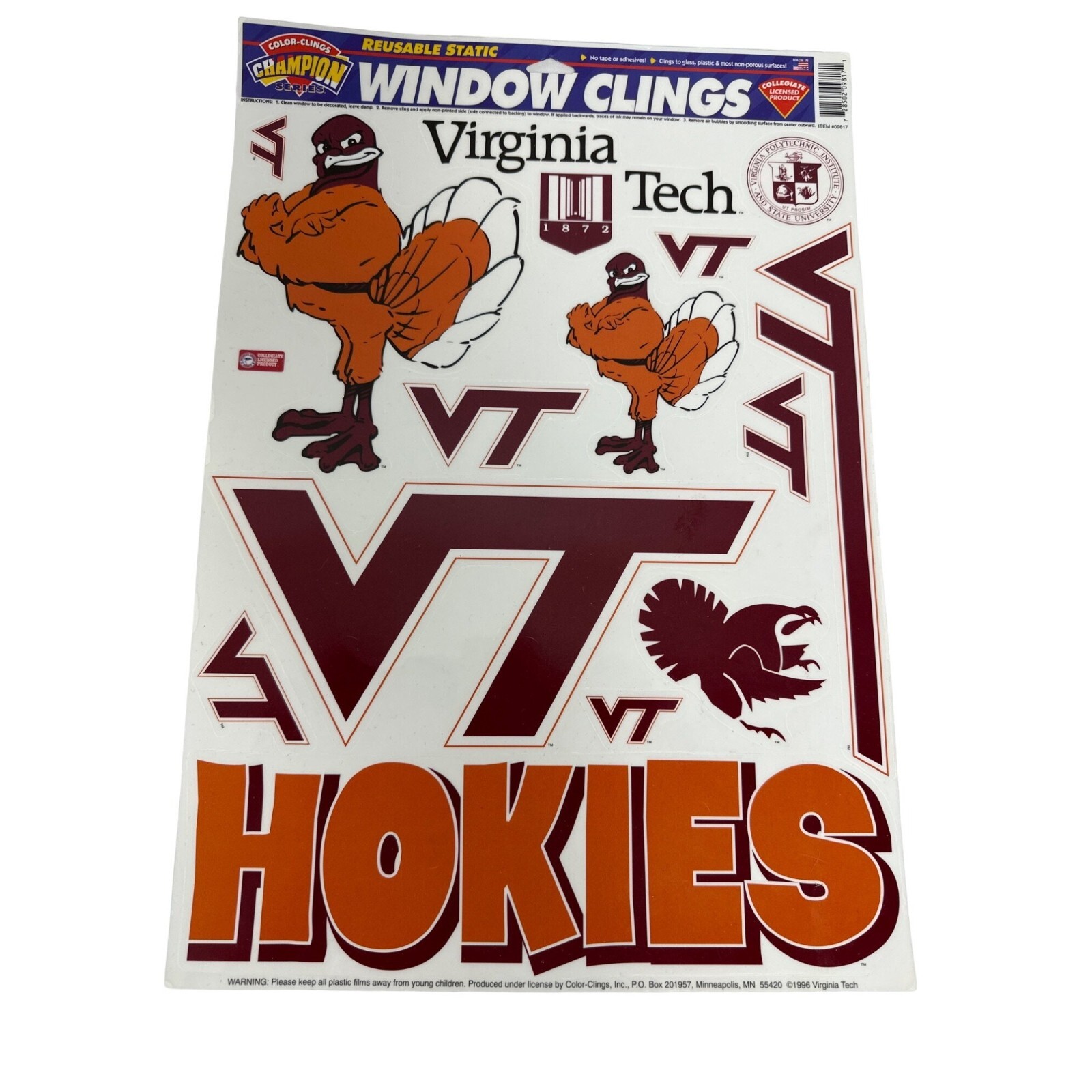 Virginia Tech Hokies Car Window Clings Decal Va Tech Champion Series VT ...