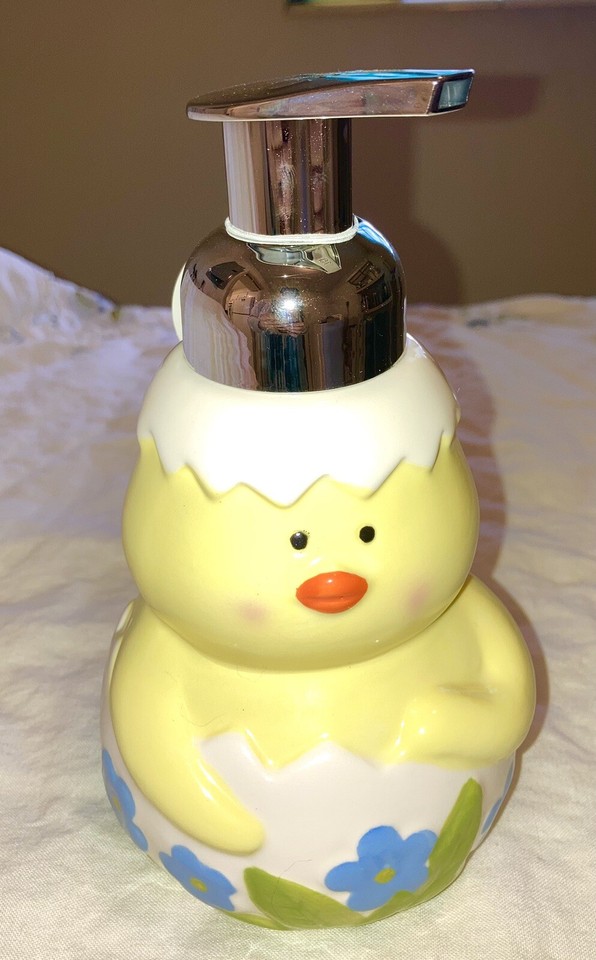 Yellow Chick Hand Soap Dispenser Porcelain holds 15 ounces Yellow NEW ...
