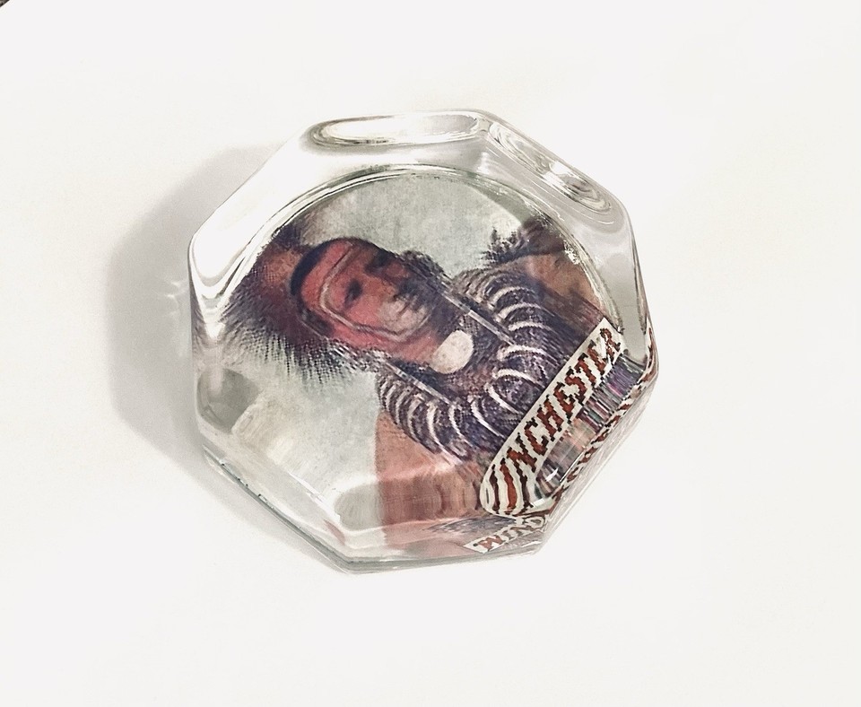 Vintage Winchester Rifle Advertising Glass Paperweight Indian | eBay