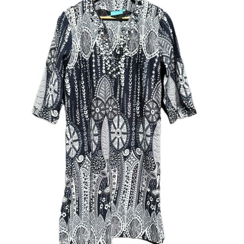 Blue Illusion Blue Tunic Embellished Dress Size Medium 100% Cotton ...