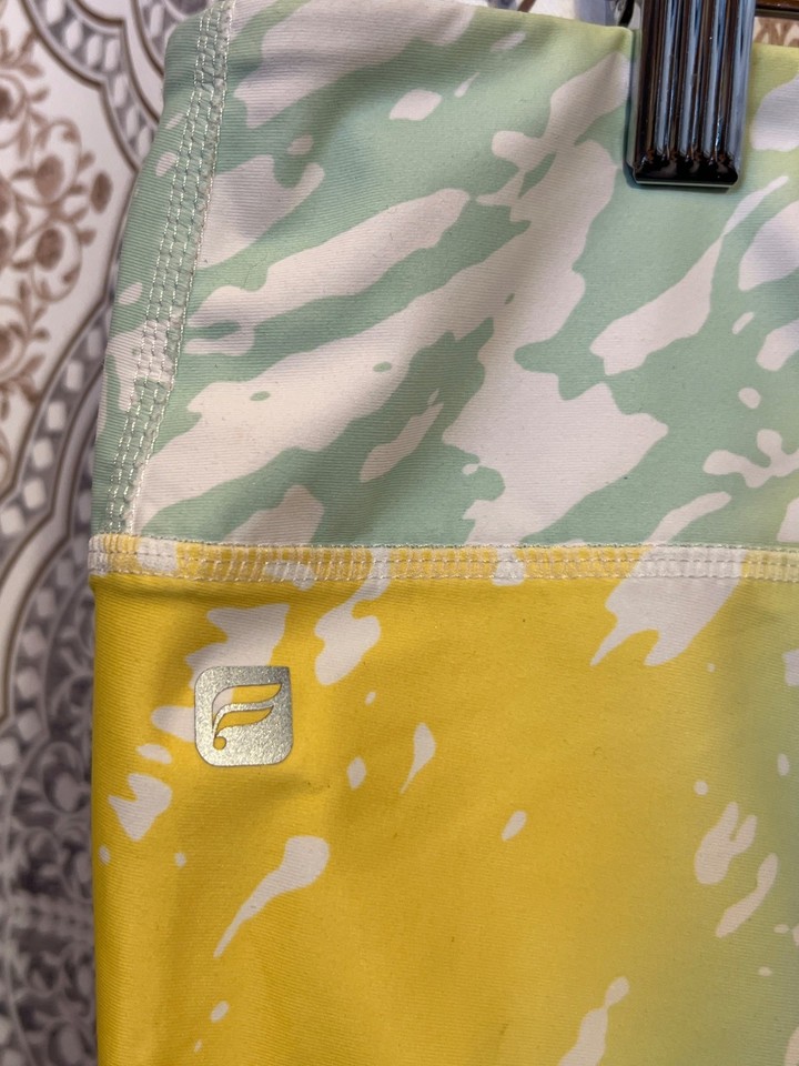 Fabletics Womens High-Waisted Printed Leggings Size L Yellow & Mint ...