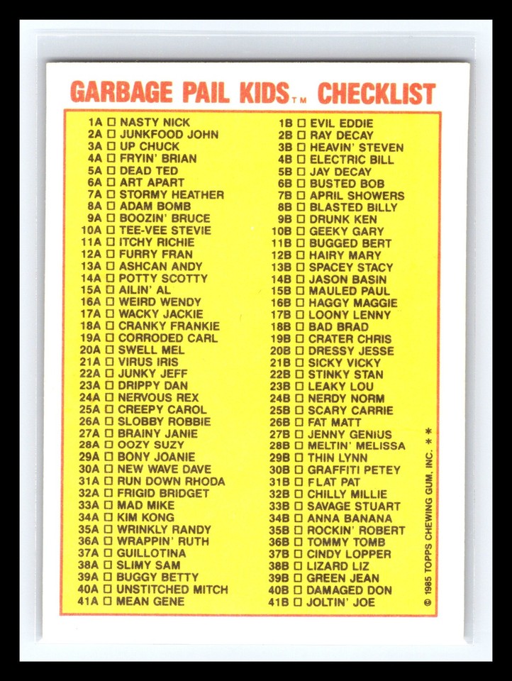 💥 Topps 1985 Garbage Pail Kids 29b Thin Lynn Sticker Checklist MATTE ...