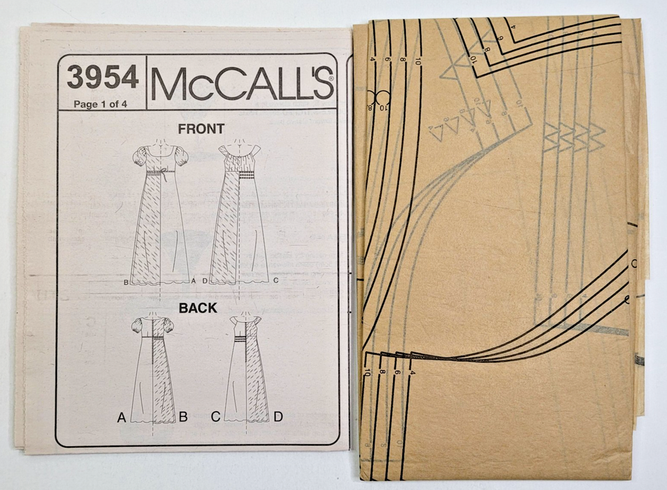 McCalls Sew Pattern 3954 Misses Empire Waist Evening Formal Dress 4-10 ...