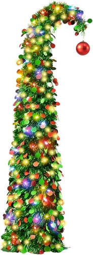 5 Ft Grinch Pop-Up Christmas Tree with 50 LED Lights and Red Ball Top ...