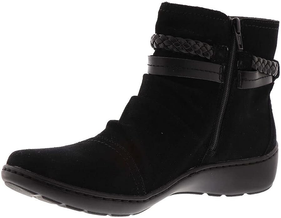 Clarks Ladies Ankle CORA BRAID BOOT Black Suede UK 7.5 / 41.5 Wide RRP ...