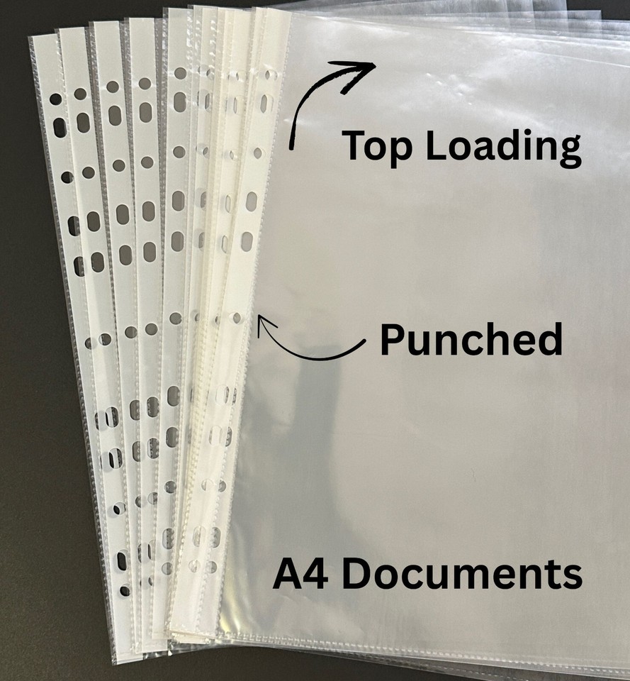 A4 Folder Binder Plastic Sleeves Office Filing Punched Poly Pockets ...