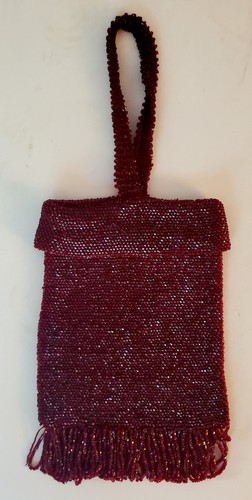 Antique Ruby Red Glass Beaded Purse Bag Fringed Flapper | eBay