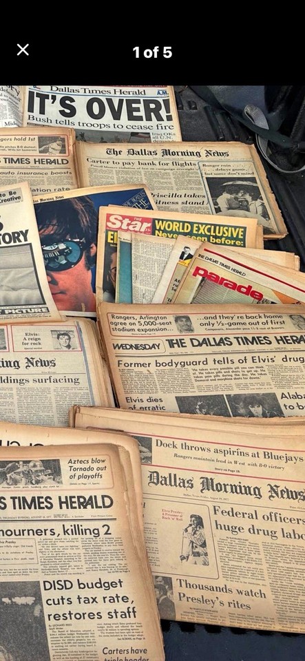 Historic Preserved Newspaper Lot-Elvis 1977,Challenger, Desert Storm ...